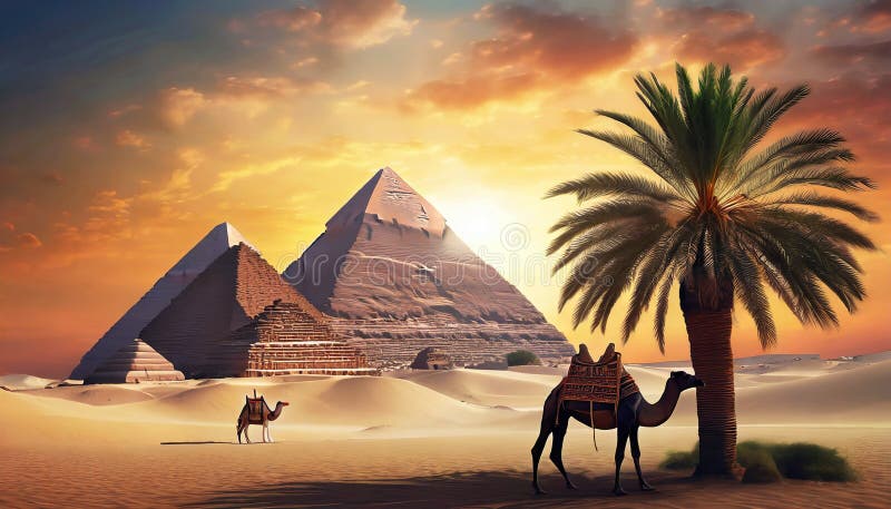 Egyptian Pyramids at Sunset Stock Illustration - Illustration of ...