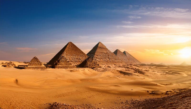 Egyptian Pyramids with Sunset Stock Illustration - Illustration of ...