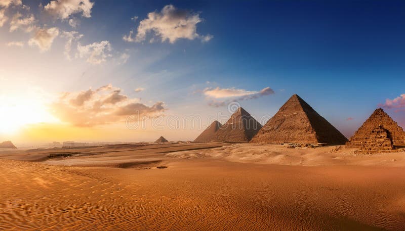 Egyptian Pyramids with Sunset Stock Illustration - Illustration of ...