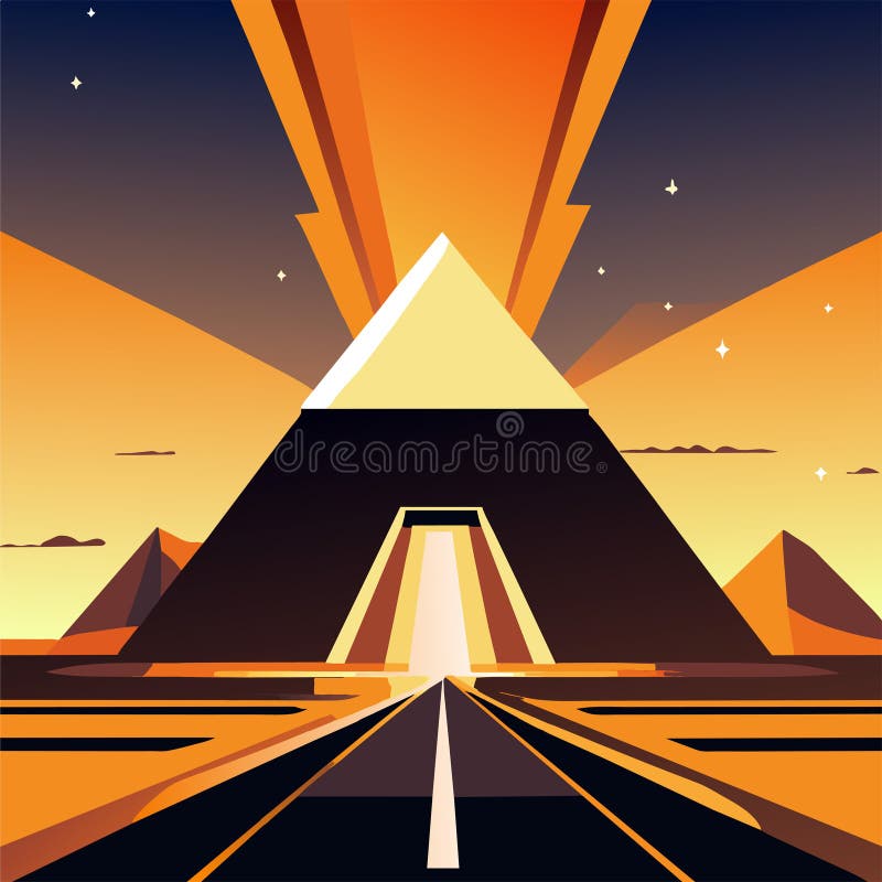 Egyptian Pyramids at Sunset. Vector Illustration in Flat Style Stock ...