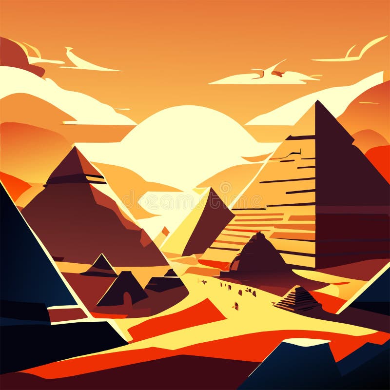 Egyptian Pyramids at Sunset. Vector Illustration in Flat Style Stock ...