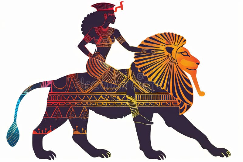 Egyptian Queen Riding a Lion Vector Simple Illustration Generative AI ...