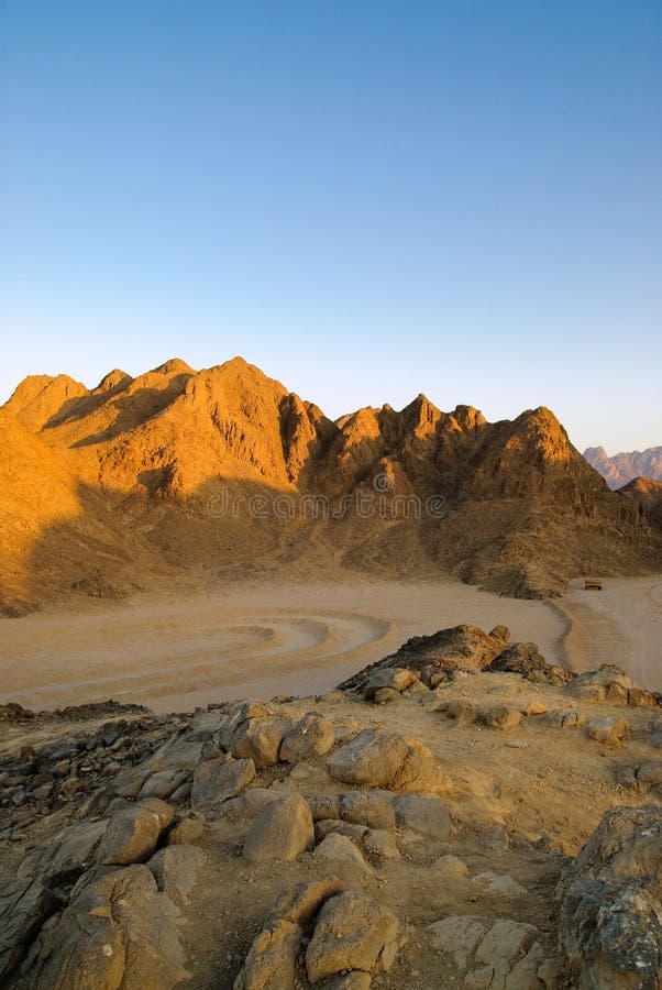 Sunset in Egyptian Rocky Desert Stock Image - Image of hill, blue: 12601473