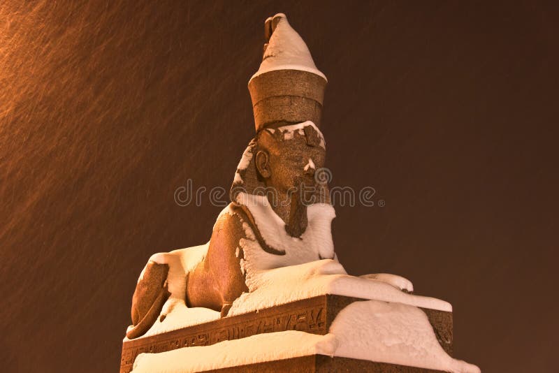 Egyptian sphinx under snow stock photo. Image of great - 173213194