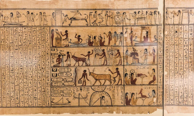 Egyptiska Hieroglyf Tecken På Papyruset Fotografering för Bildbyråer ...