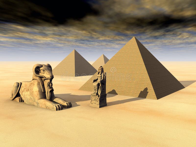 Egyptiska Pyramider Och Statyer Stock Illustrationer - Illustration av ...