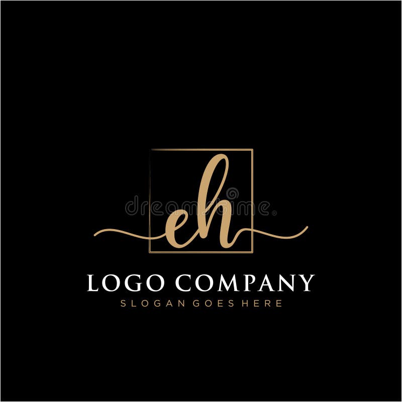 EH Initial Handwriting Logo with Rectangle Template Vector Stock Vector ...