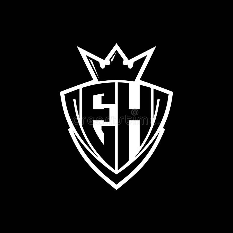 EH Letter Logo with Sharp Triangle Shield Shape with Crown Inside White ...