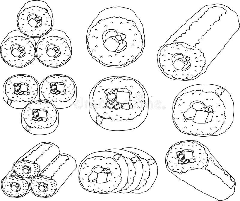 Eho-maki Sushi Roll Outline Set Stock Vector - Illustration of season ...