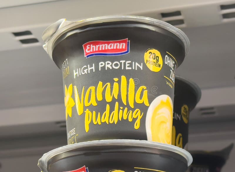 Ehrmann High Protein Vanilla Pudding Cup in Grocery Store Editorial ...