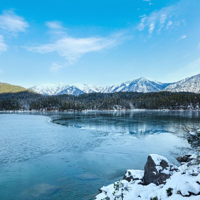 Eibsee lake winter view stock image. Image of bavaria - 274288319