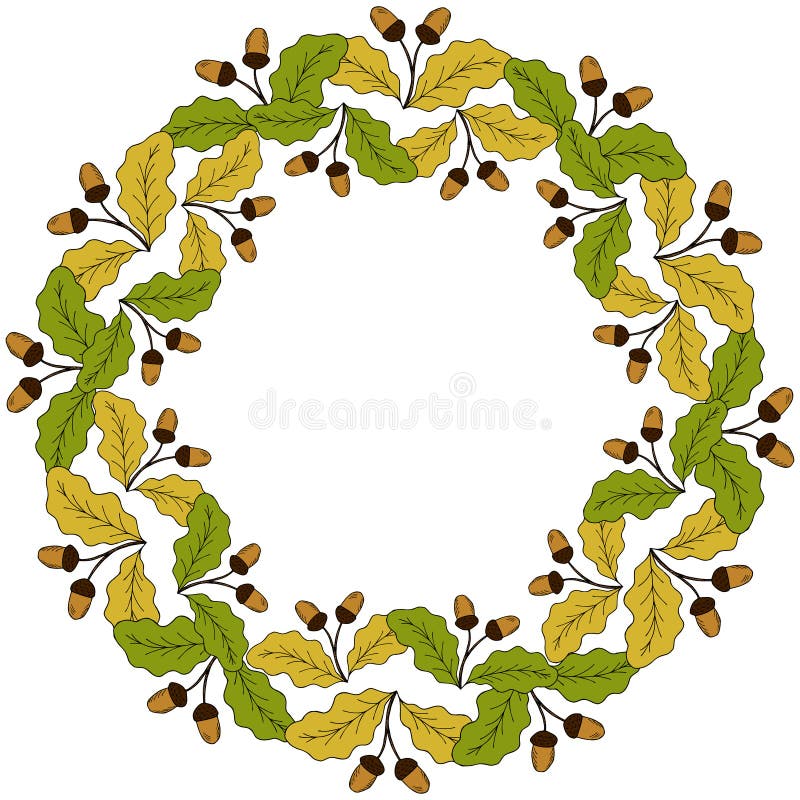 Eichelblatt Und Eichel, Liner, Runder Rahmen 2 Vektor Abbildung ...