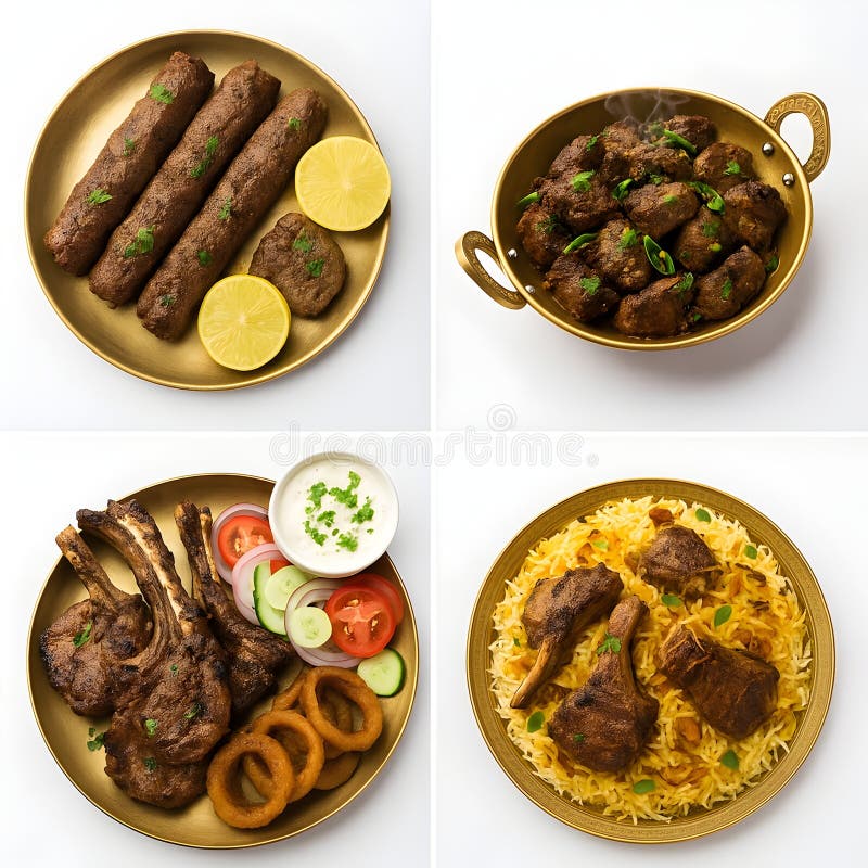 Eid Al-Adha Traditional Food Collage–4-Panel Celebration Feast on White ...