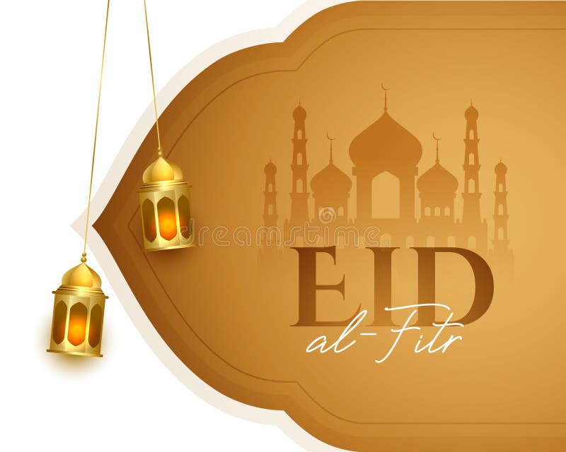 Eid Al Fitr Celebration Card with Hanging Lamp Design Stock Vector ...