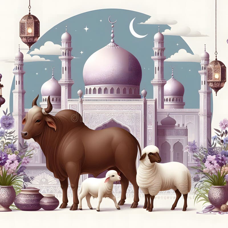 Eid Animals Mosque Lanterns Stock Illustration - Illustration of ...