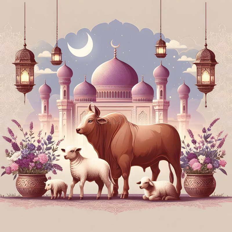 Eid Animals Mosque Lanterns Stock Illustration - Illustration of muslim ...