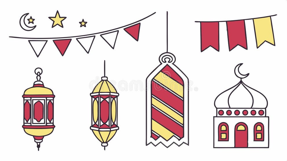 Eid Decorations Flags Lanterns, Festive Islamic Celebration Elements ...