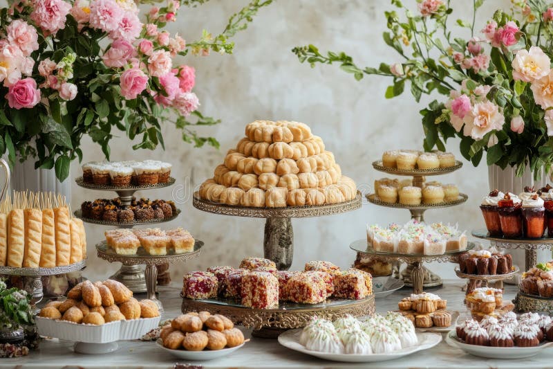 Eid Dessert Table with Arabic Sweets Stock Illustration - Illustration ...