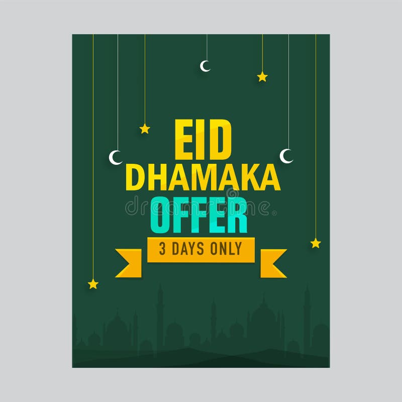 Eid Dhamaka Offer Poster or Flyer Design in Green Stock Illustration ...
