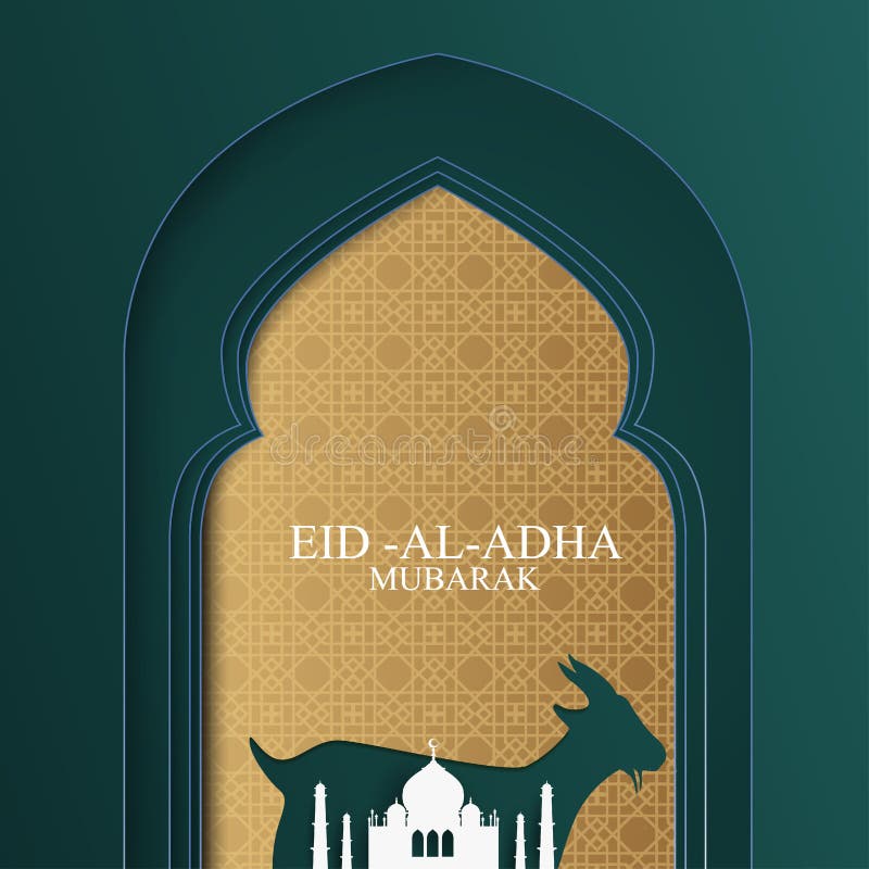 Eid Greeting Card with Cute Sheep, Moon, Lanterns and Stars. Vector ...