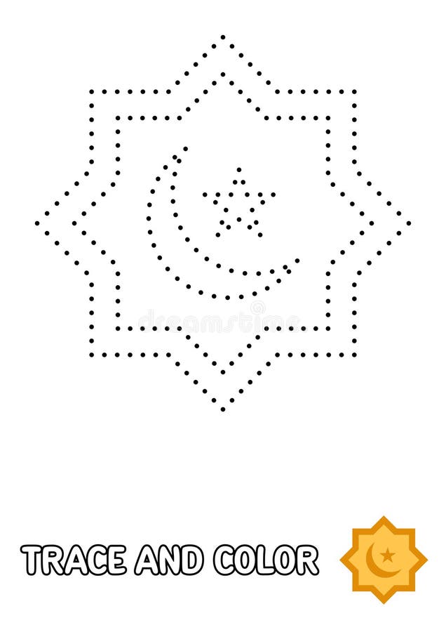 Eid Moon Tracing and Coloring Worksheet for Kids Stock Vector ...