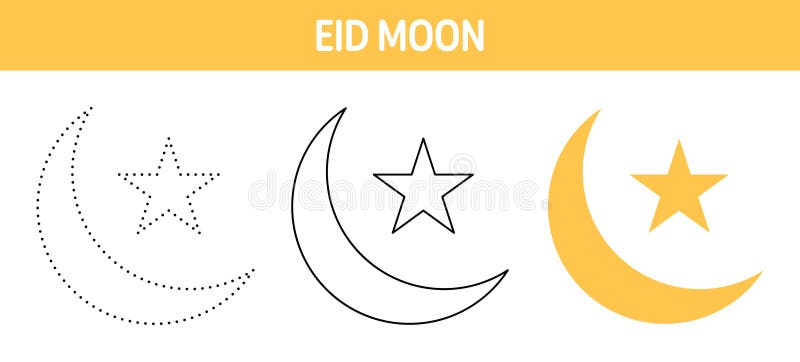Eid Moon Tracing and Coloring Worksheet for Kids Stock Vector ...