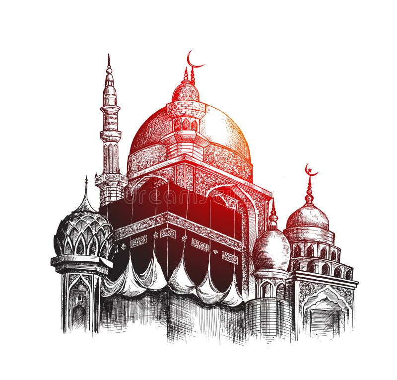 Eid Mubarak Celebration- Mosque. Hand Draw Sketch Vector Illustration ...