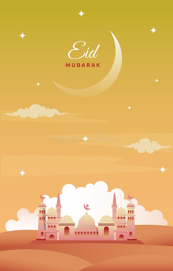 Eid Mubarak Greeting Card Mosque Night Sky Vector Design Template Stock ...