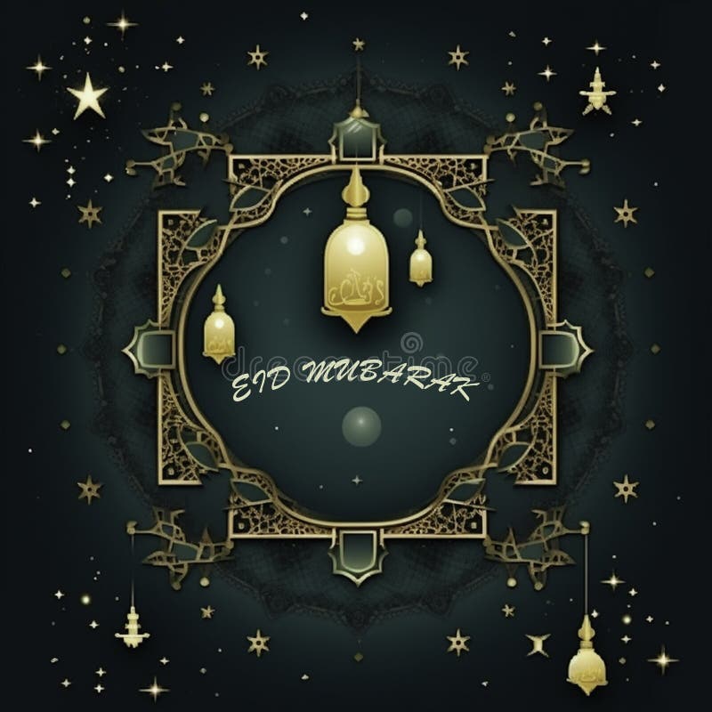 A Eid Mubarak Greetings with Green Background and Some Decoration ...