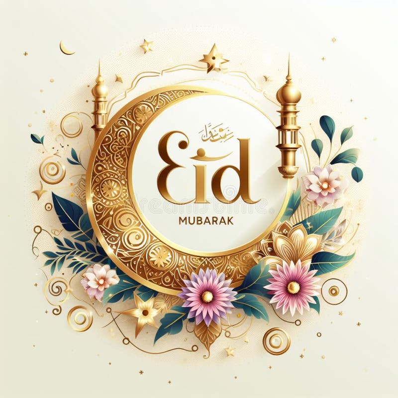 Eid Mubarak, Card To Celebrate Happy Eid Al Fitre Stock Photo - Image ...