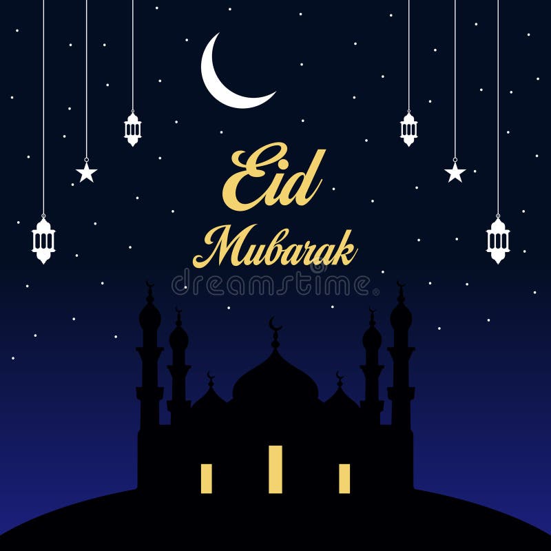 Eid Mubarak Islamic Vector with Mosque, Greeting Card, Background for ...