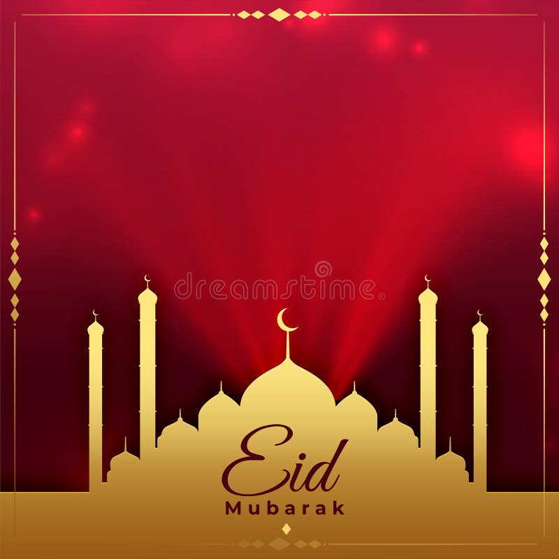 Eid Mubarak Religious Card with Mosque and Light Effect Stock Vector ...