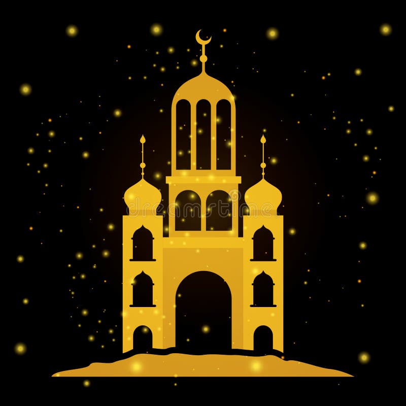 Eid Mubarak Temple Facade with Moon Stock Vector - Illustration of holy ...