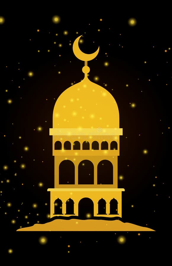 Eid Mubarak Temple Facade with Moon Stock Vector - Illustration of ...