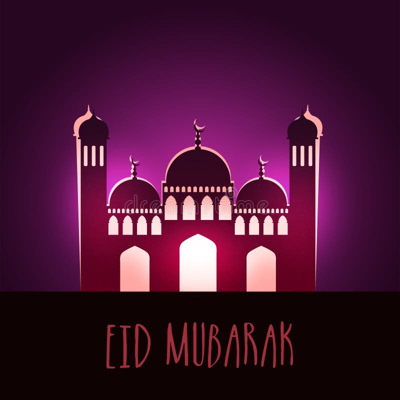 Eid Mubarak Text with with Beautiful Mosque on Purple Stock ...