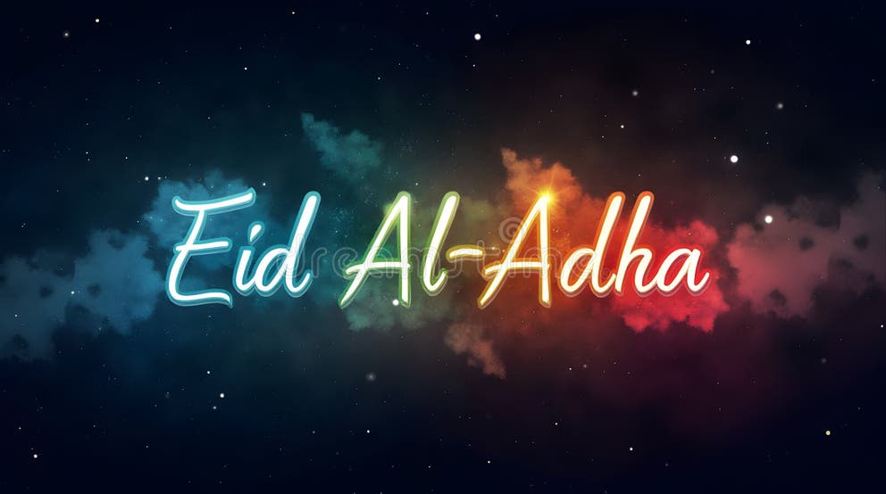 Eid Mubarak Text Design Featuring a Bold Rainbow Gradient Set on a Dark ...