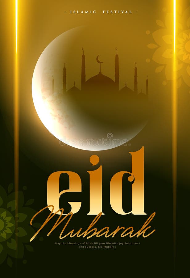 Eid Mubarak Wishes Card with Creative Half Moon Stock Vector ...