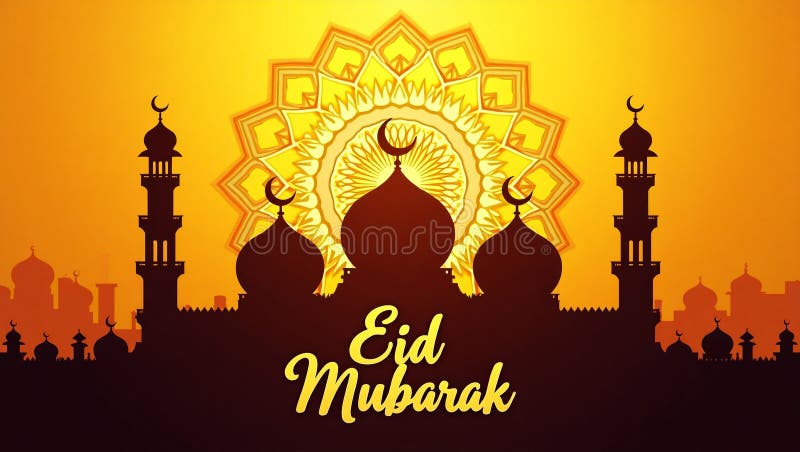 Eid Mubarak Wishes Card with Traditional Mosque Stock Illustration ...