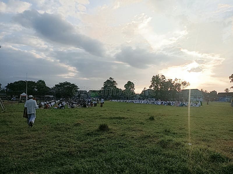 Eid Prayer Atmosphere in the Green Field Stock Photo - Image of prayer ...