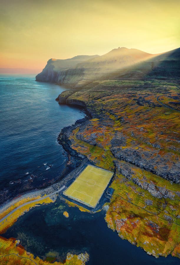 Eidi Soccer Field by the Ocean on the Faroe Islands Stock Image - Image ...