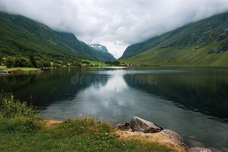 Eidsvatnet Lake and Reflection Stock Photo - Image of beautiful, nature ...