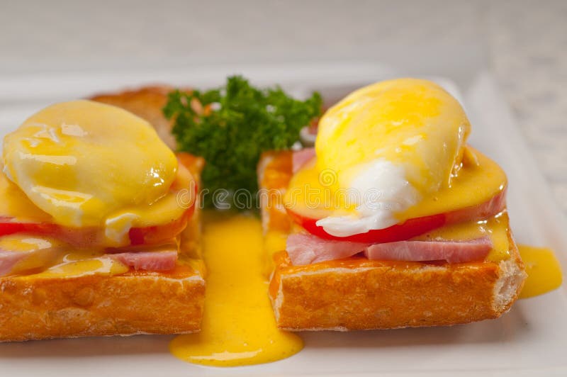 Eier Benedict Auf Brot Mit Tomate Und Schinken Stockbild - Bild von ...
