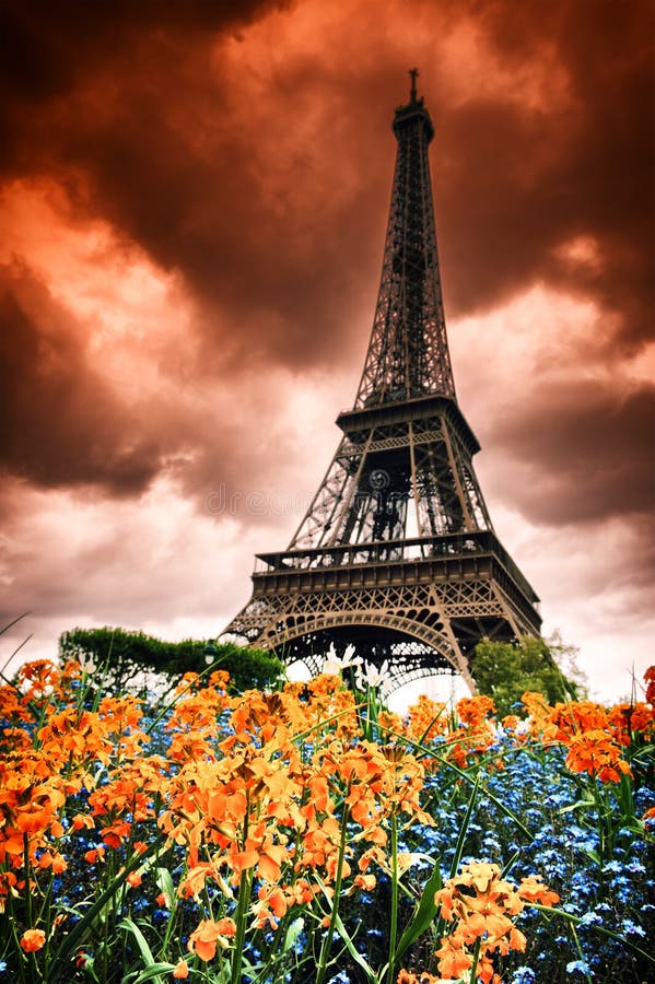 Eiffel Tower with Abstract Red Sky Stock Photo - Image of french ...