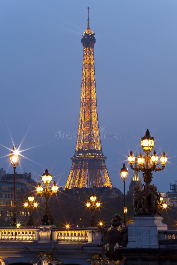 Eiffel Tower and Alexander III Bridge. Paris. Editorial Image - Image ...