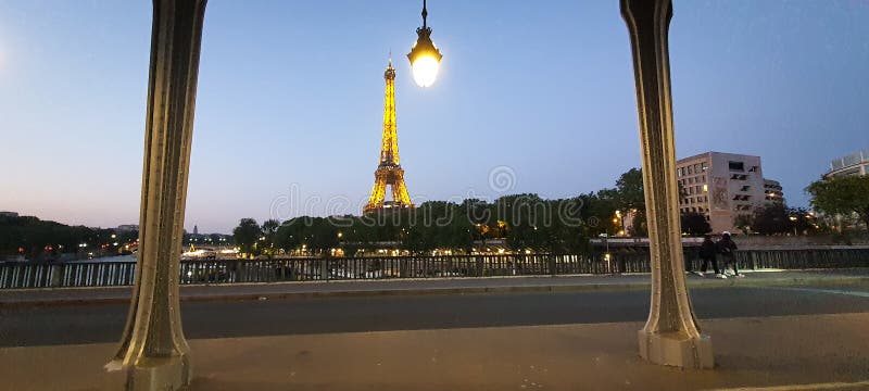 Eiffel Tower at Bir Hakheim by Night Editorial Stock Image - Image of ...