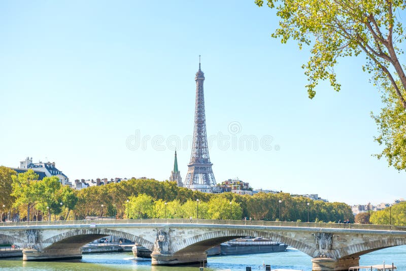 Eiffel Tower and Bridge on Seine in Paris Stock Image - Image of symbol ...