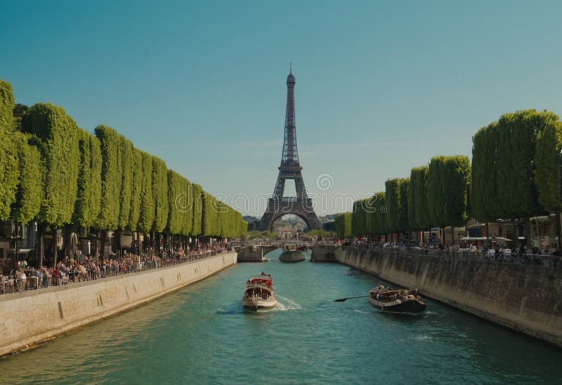 Eiffel Tower with Charming View of the Distinctive Seine River. Stock ...