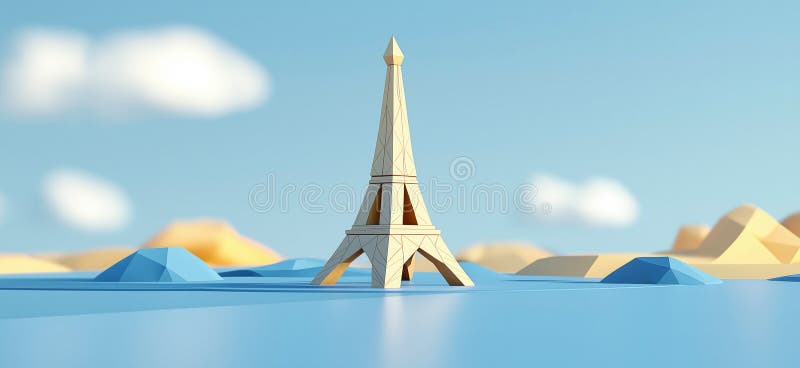 Eiffel Tower. 3D Rendering of Eiffel Tower in Paris Simple Low Poly ...