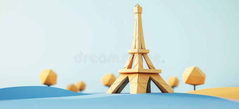 Eiffel Tower. 3D Rendering of Eiffel Tower in Paris Simple Low Poly ...