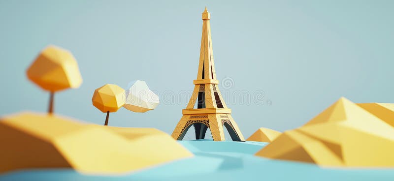 Eiffel Tower. 3D Rendering of Eiffel Tower in Paris Simple Low Poly ...